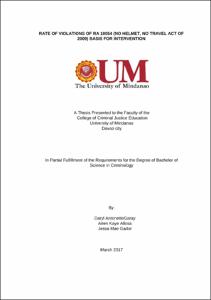 Rate of violations of RA 10054 (no helmet, no travel act of 2009 ...